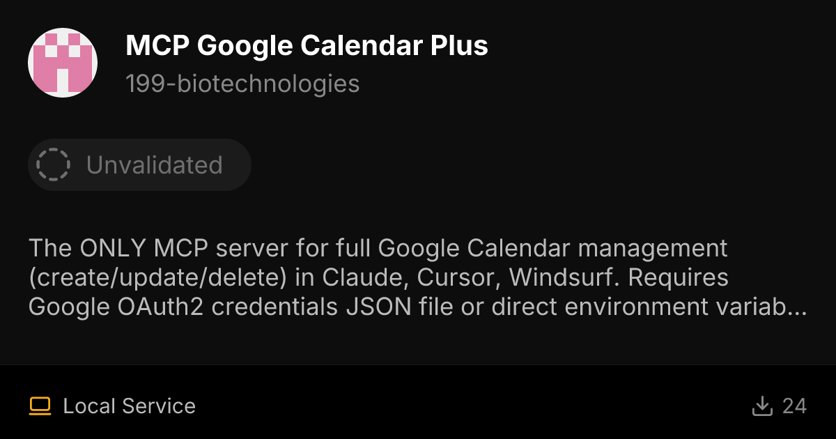 MCP Google Calendar Plus | MCP Servers · LobeHub