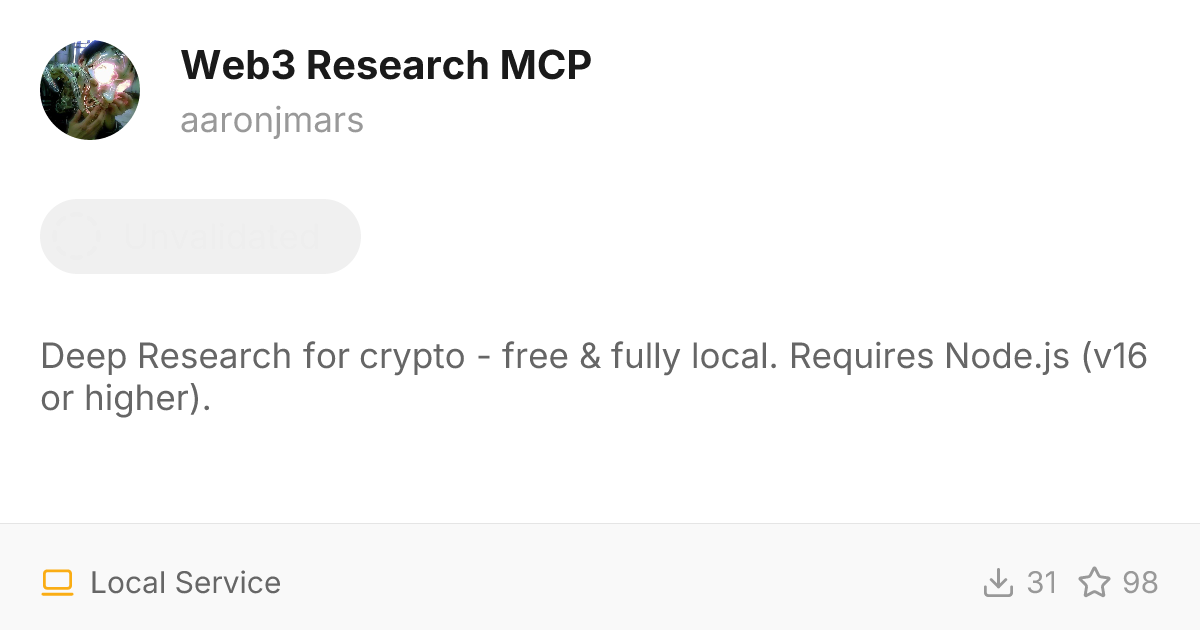 Web3 Research MCP | MCP Servers · LobeHub