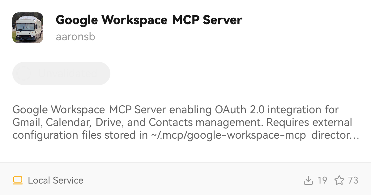 Google Workspace MCP Server | MCP Se... · LobeHub