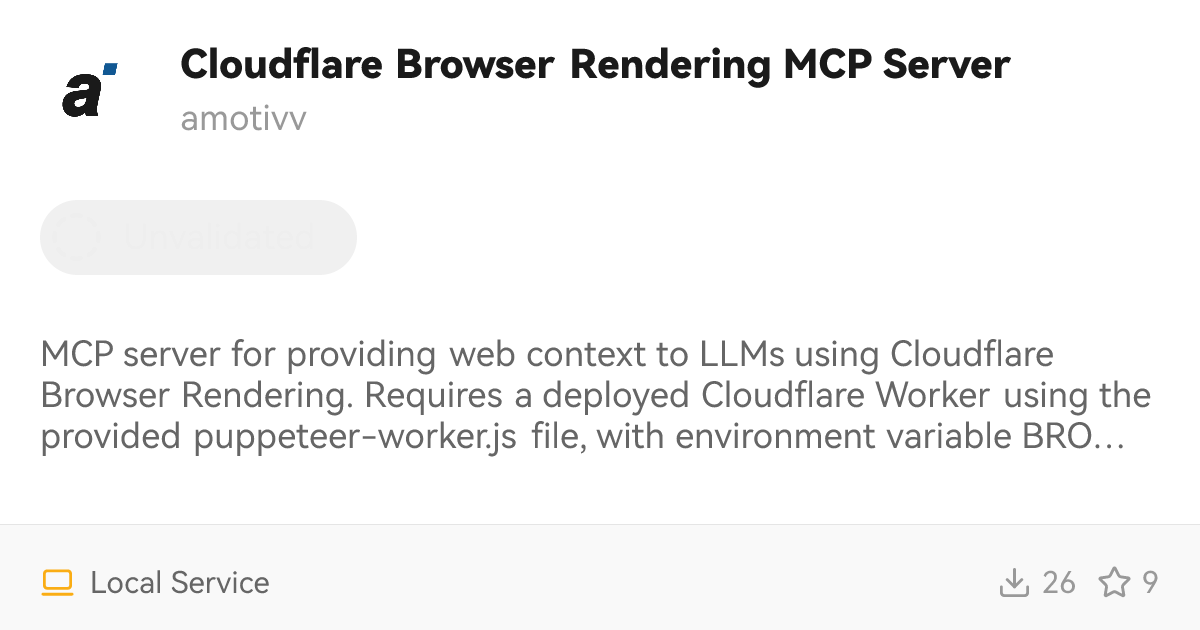 Cloudflare Browser Rendering MCP Ser... · LobeHub