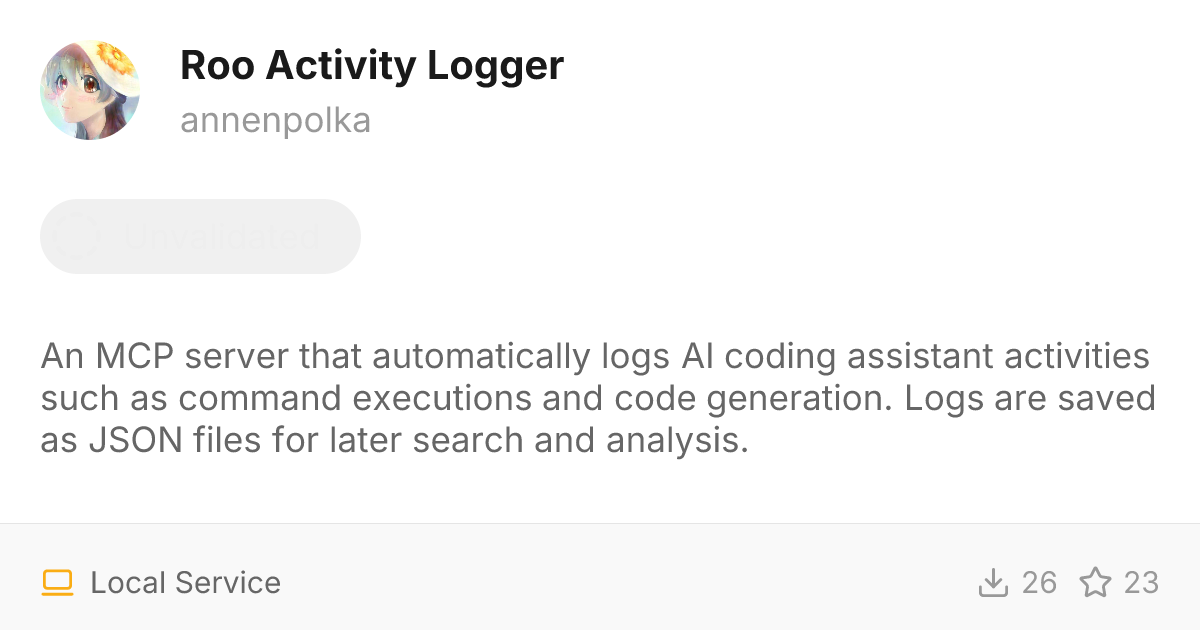 Roo Activity Logger | MCP Servers · LobeHub