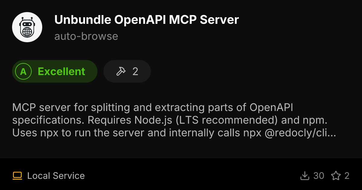 Unbundle OpenAPI MCP Server | MCP Se... · LobeHub