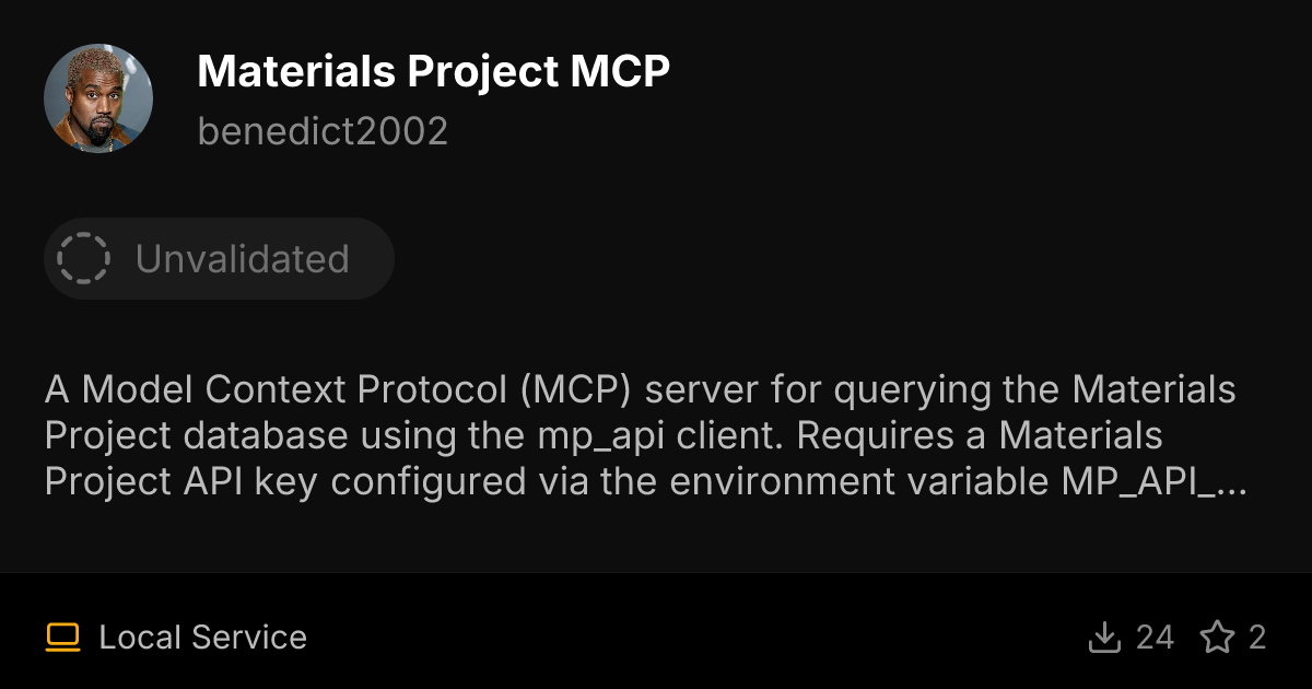 Materials Project MCP | MCP Servers · LobeHub