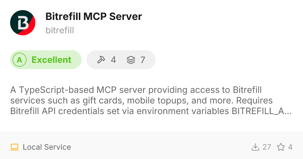 Bitrefill MCP Server | MCP Servers · LobeHub