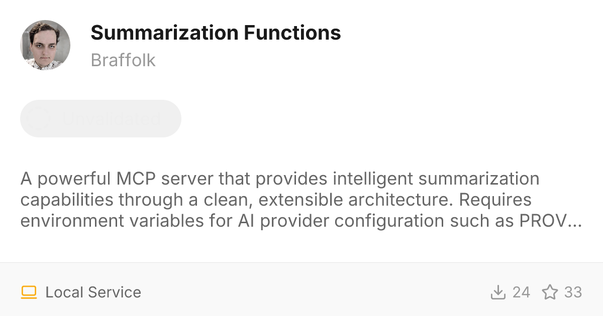 Summarization Functions | MCP Servers · LobeHub