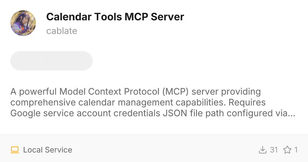 Calendar Tools MCP Server | MCP Servers · LobeHub