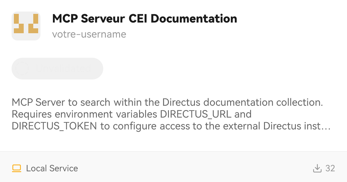 MCP Serveur CEI Documentation | MCP ... · LobeHub