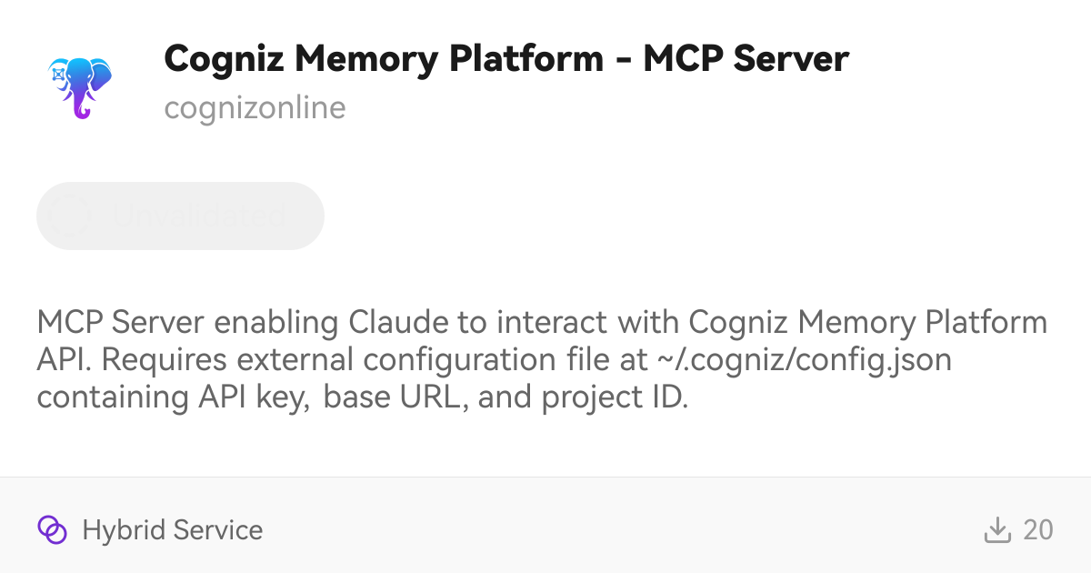 Cogniz Memory Platform - Serveur MCP... · LobeHub