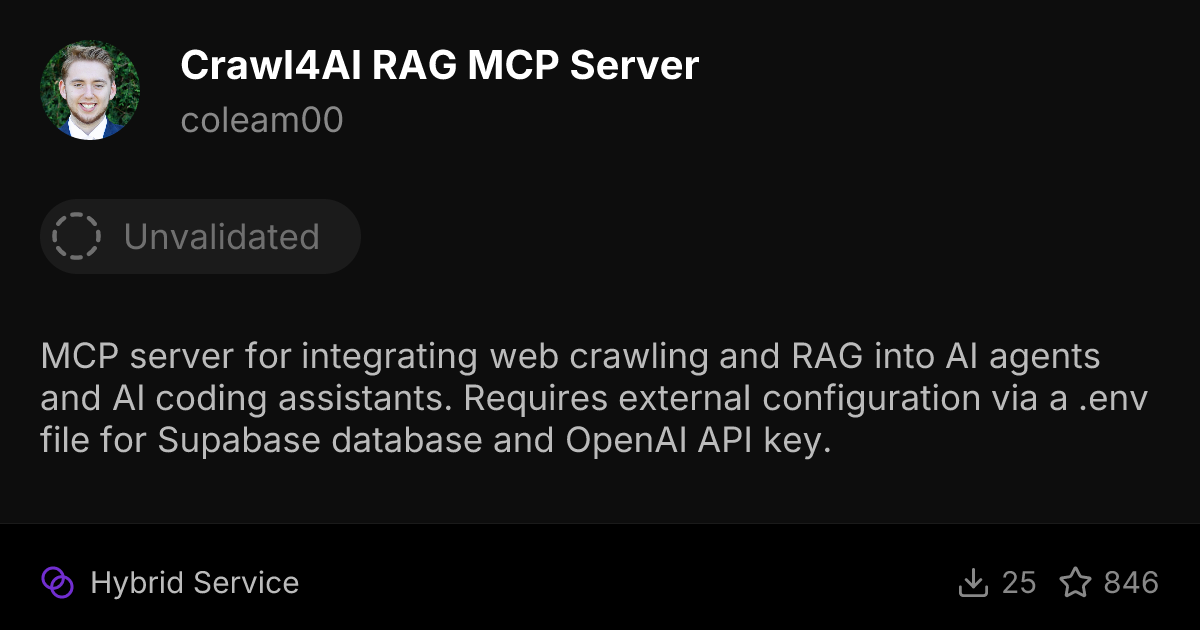 Crawl4AI RAG MCP 服务器 | MCP Servers · LobeHub