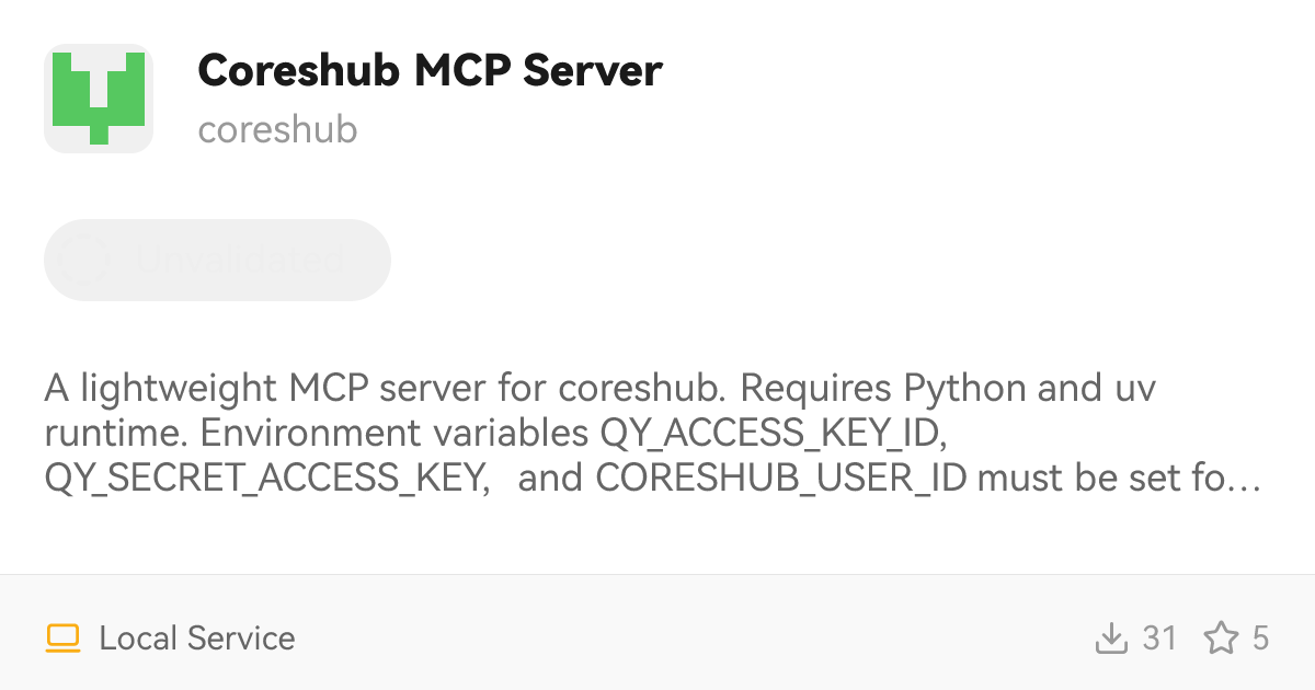 Coreshub MCP Server | MCP Servers · LobeHub
