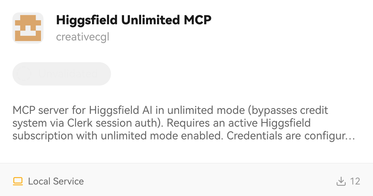 Higgsfield Unlimited MCP | MCP Servers · LobeHub
