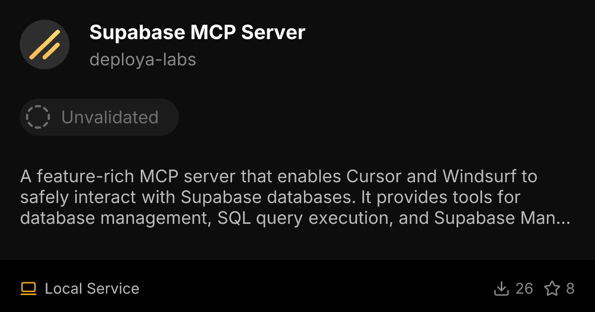 Supabase MCP Server | MCP Servers · LobeHub
