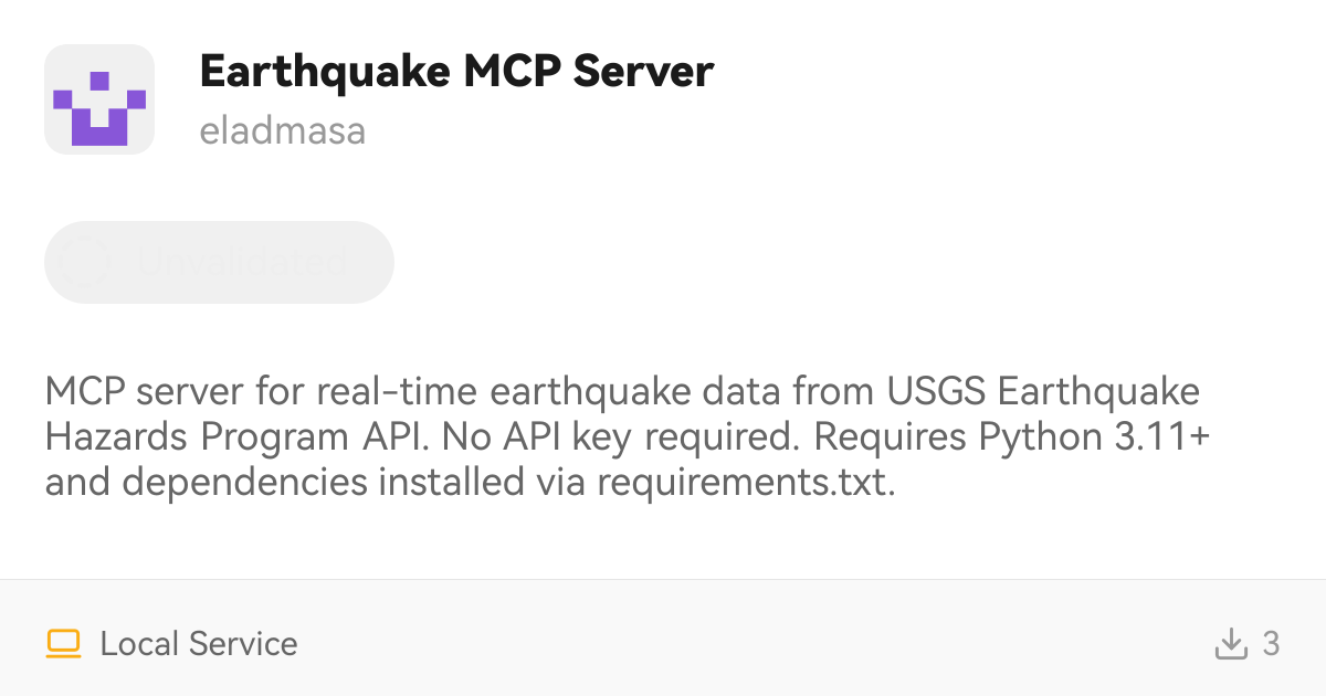 Earthquake MCP Server | MCP Servers · LobeHub