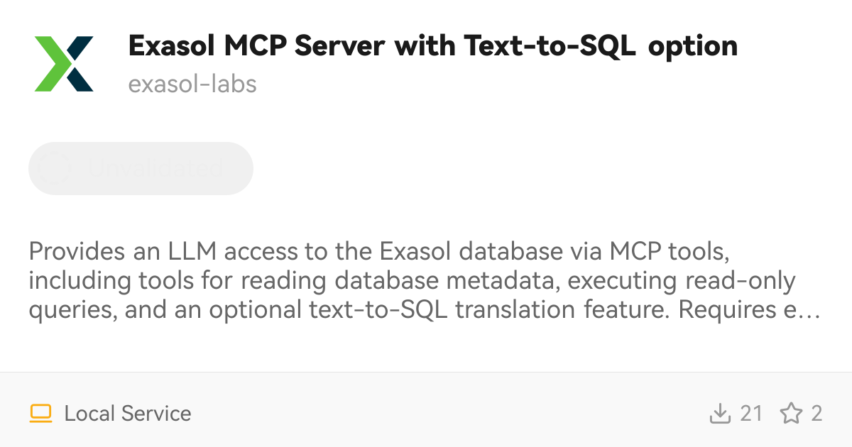Exasol MCP Server with Text-to-SQL o... · LobeHub