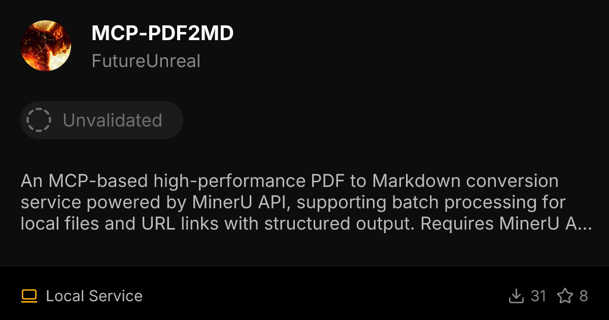 MCP-PDF2MD | MCP Servers · LobeHub