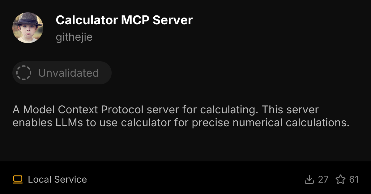 Calculator MCP Server | MCP Servers · LobeHub