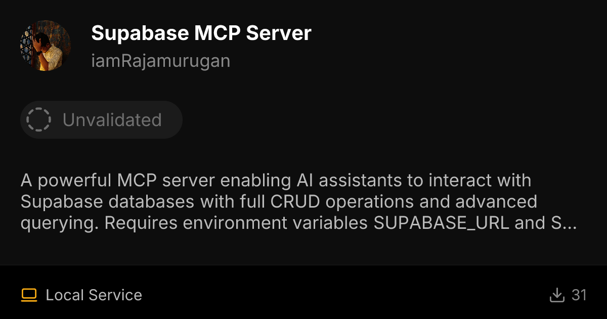 Supabase MCP Server | MCP Servers · LobeHub