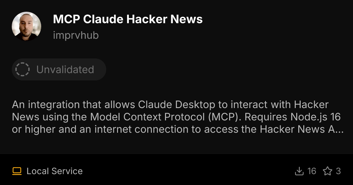 MCP Claude Hacker News | MCP Servers · LobeHub