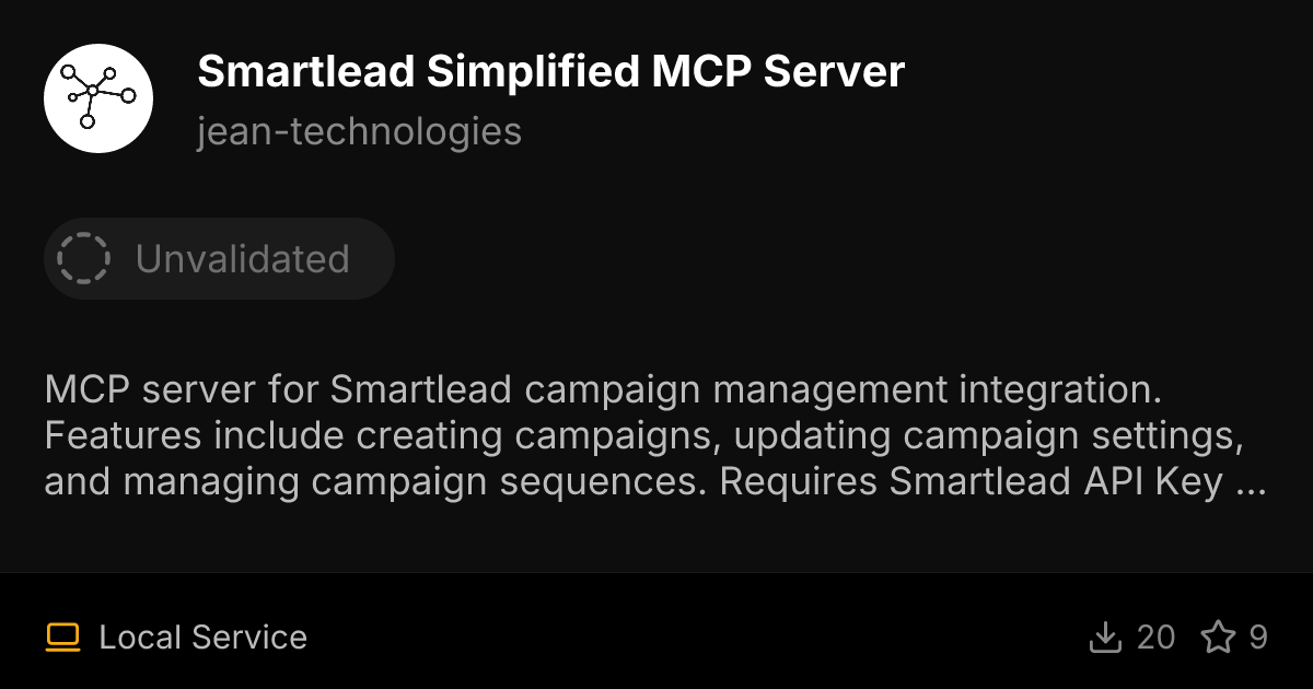 Smartlead Simplified MCP Server | MC... · LobeHub