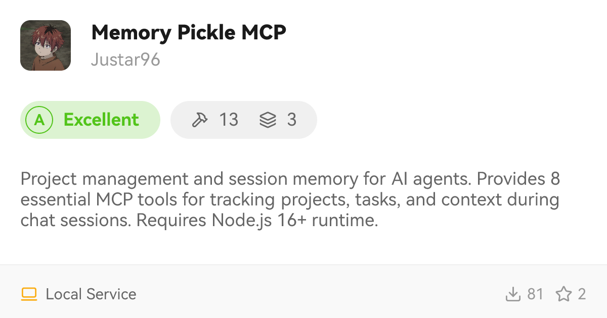Memory Pickle MCP | MCP Servers · LobeHub