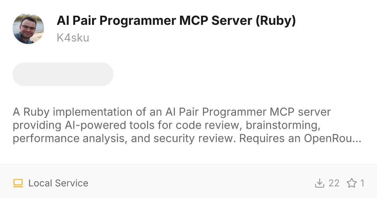Serveur MCP AI Pair Programmer (Ruby... · LobeHub