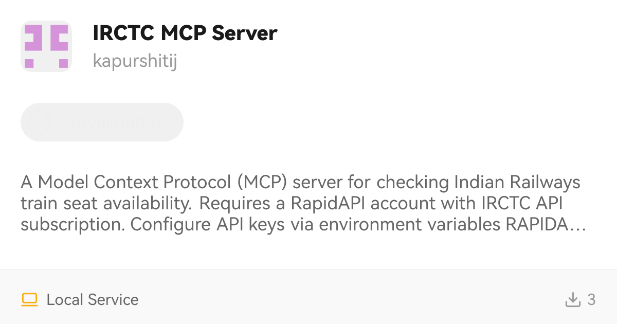IRCTC MCP Server | MCP Servers · LobeHub