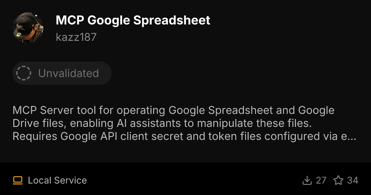 MCP Google Spreadsheet | MCP Servers · LobeHub