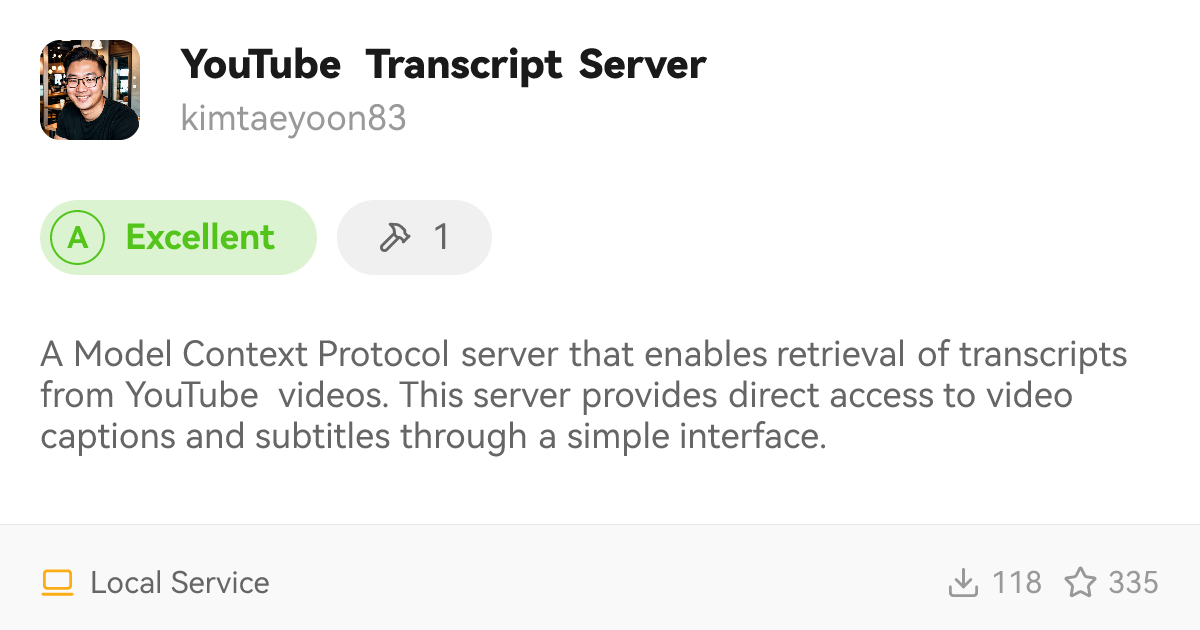 YouTube Transcript Server | MCP Servers · LobeHub