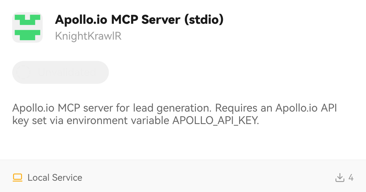 Apollo.io MCP 服务器 (stdio) | MCP Servers · LobeHub