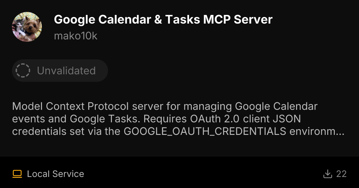 Google Calendar & Tasks MCP Server |... · LobeHub