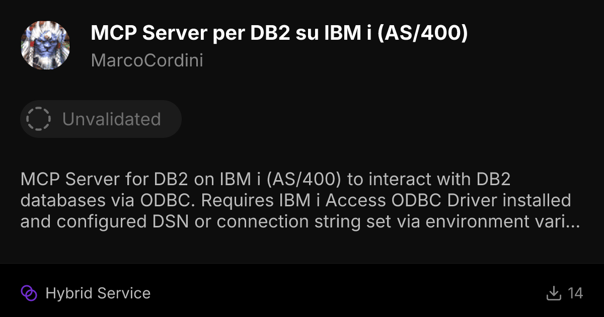 MCP Server per DB2 su IBM i (AS/400)... · LobeHub