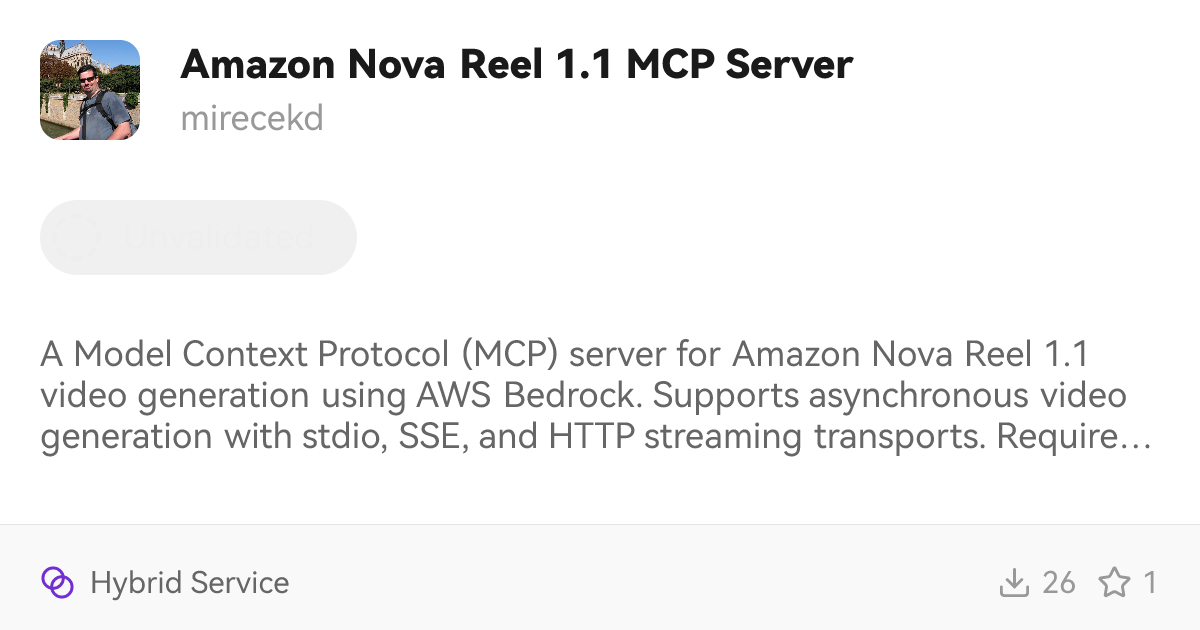 Amazon Nova Reel 1.1 MCP Server | MC... · LobeHub
