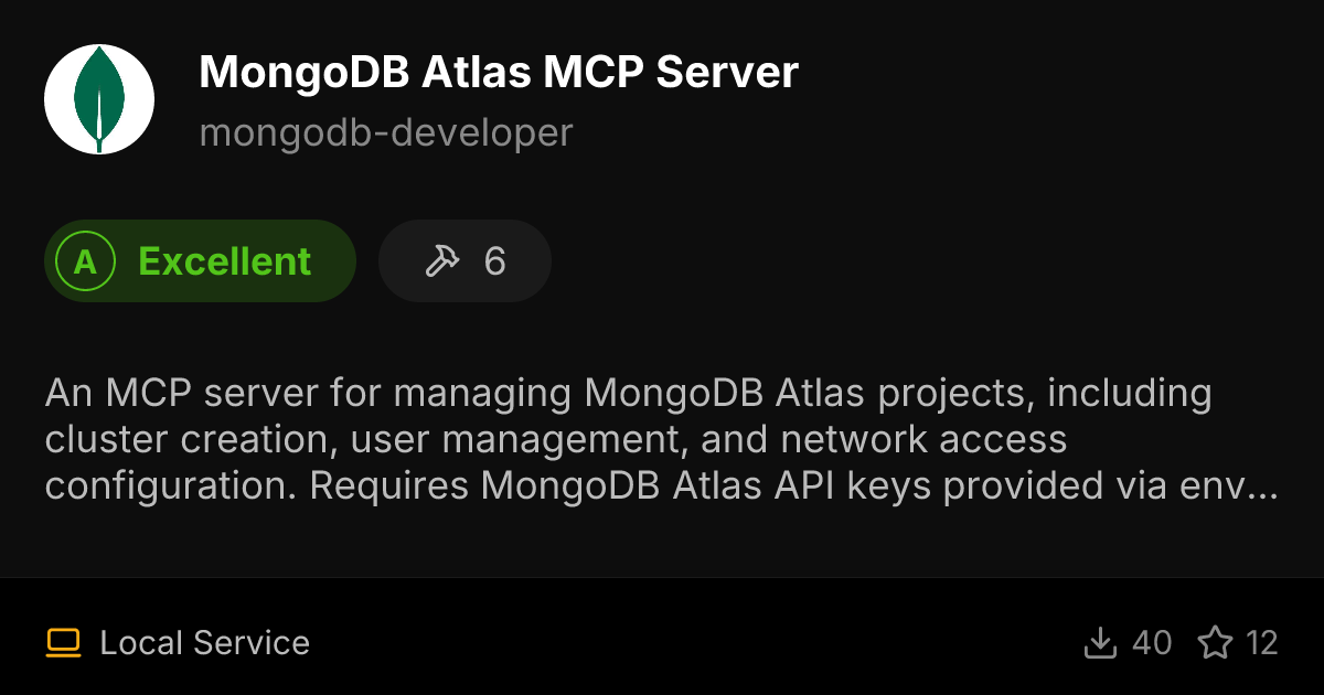 MongoDB Atlas MCP Server | MCP Servers · LobeHub