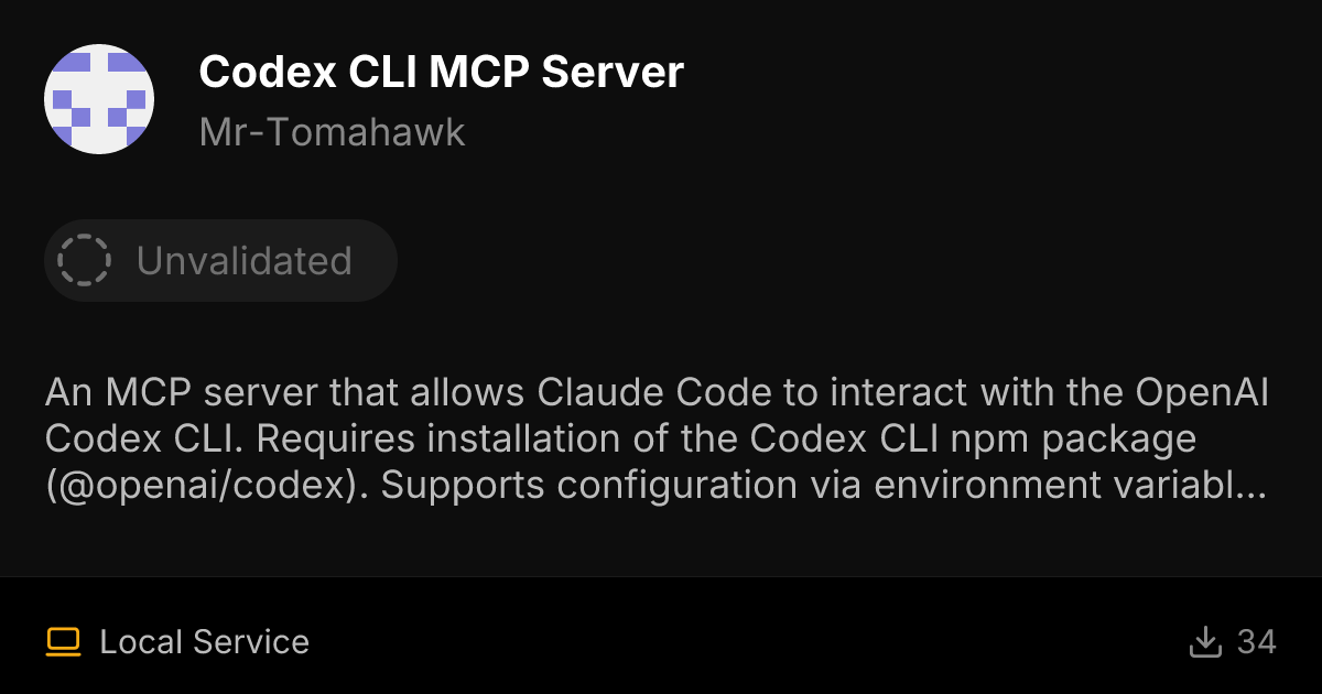 Codex CLI MCP Server | MCP Servers · LobeHub
