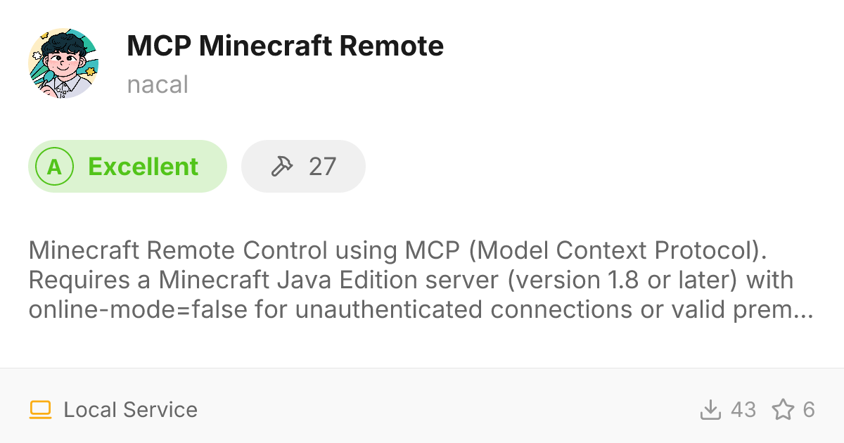 MCP Minecraft 远程控制 | MCP Servers · LobeHub