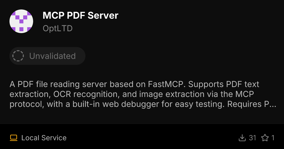 MCP PDF Server | MCP Servers · LobeHub