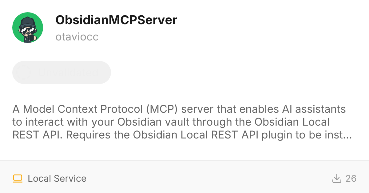 ObsidianMCPServer | MCP Servers · LobeHub