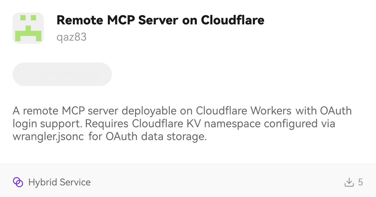 Remote MCP Server on Cloudflare | MC... · LobeHub