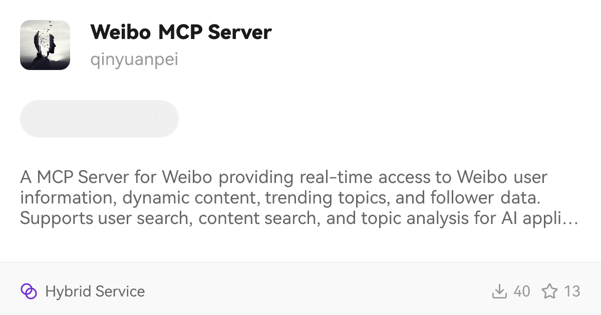 Weibo MCP Server | MCP Servers · LobeHub