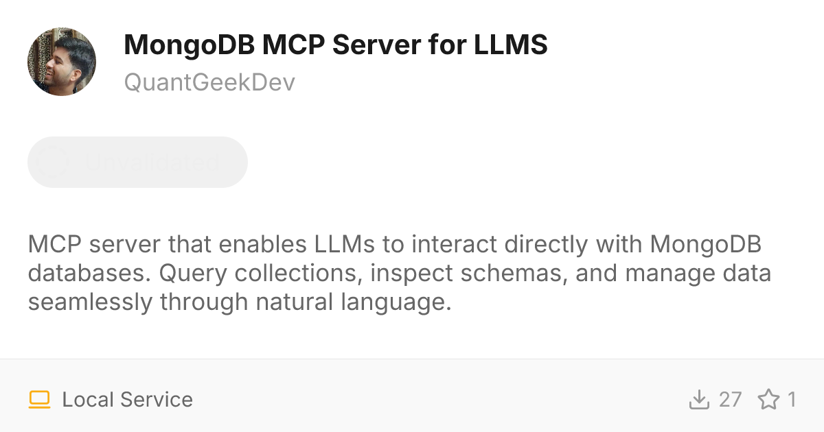 MongoDB MCP Server for LLMS | MCP Se... · LobeHub