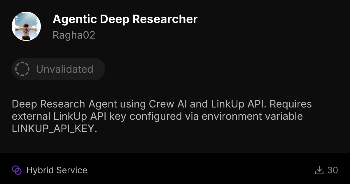 Agentic Deep Researcher | MCP Servers · LobeHub