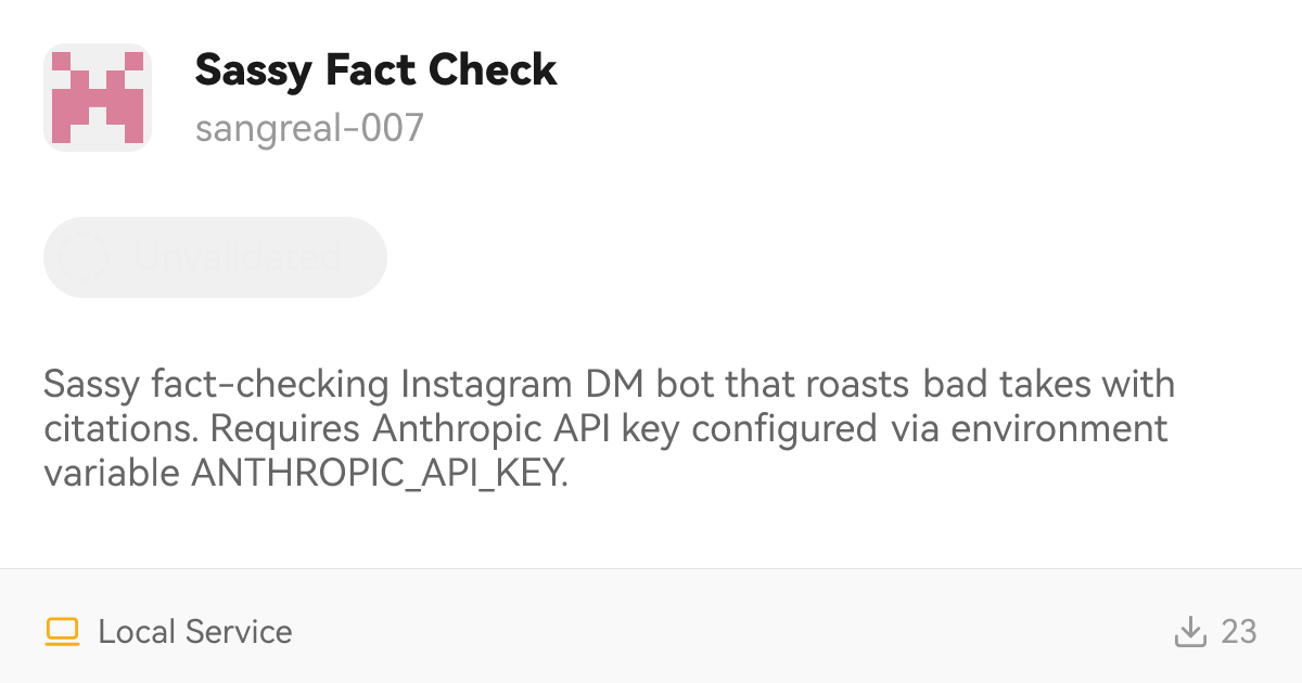 Sassy Fact Check | MCP Servers · LobeHub