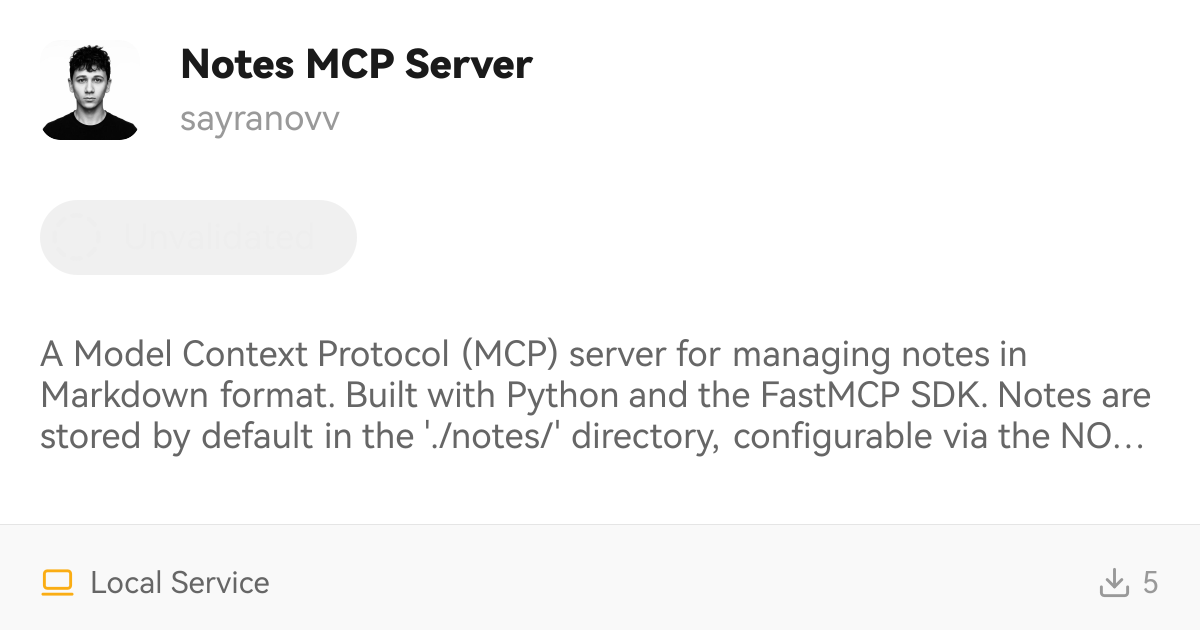Notes MCP 伺服器 | MCP Servers · LobeHub