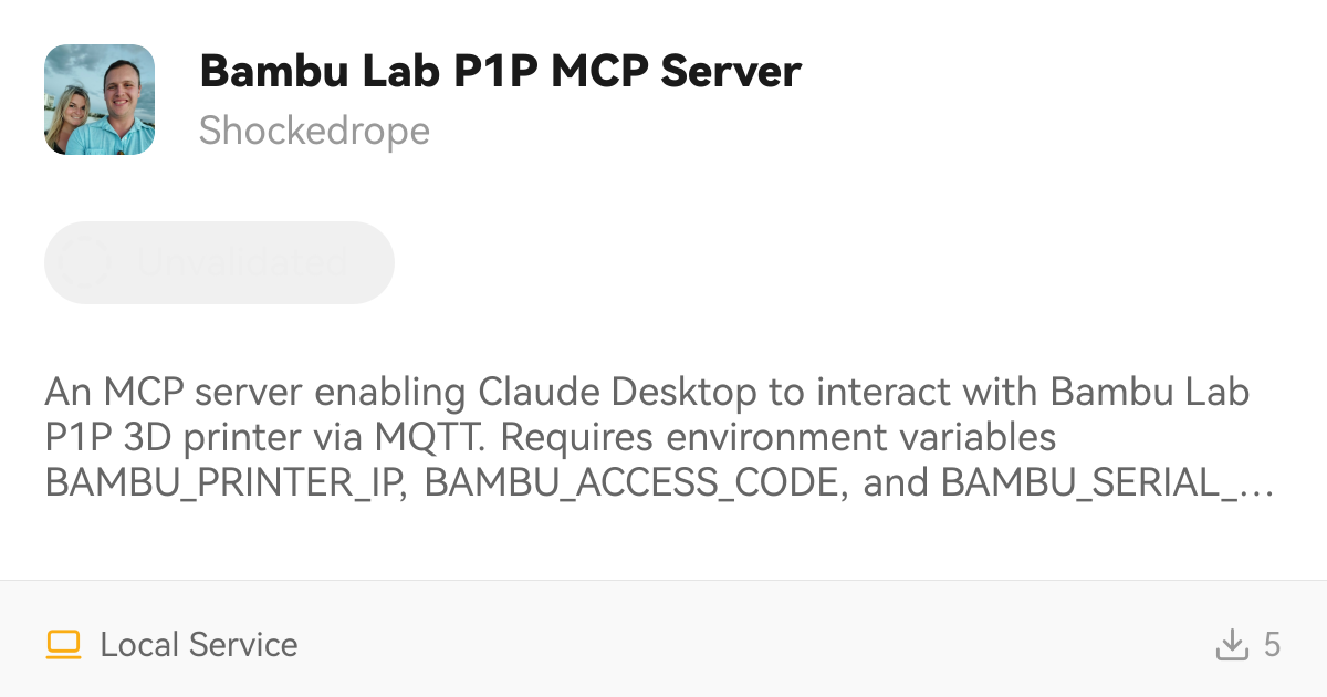 Bambu Lab P1P MCP 服务器 | MCP Servers · LobeHub