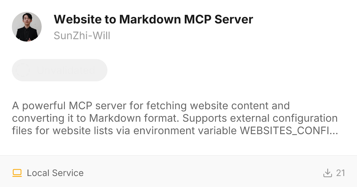 Website to Markdown MCP Server | MCP... · LobeHub
