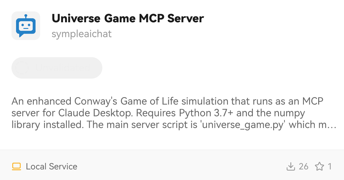 Universe Game MCP Server | MCP Servers · LobeHub