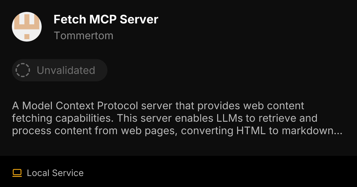 Fetch MCP 서버 | MCP Servers · LobeHub