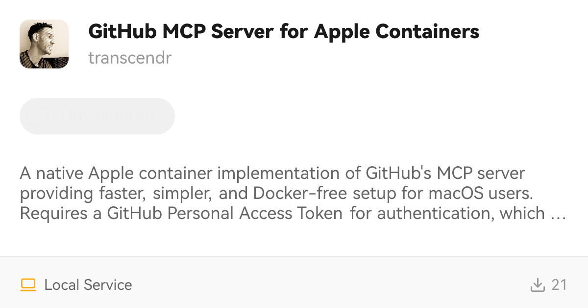 GitHub MCP Server for Apple Containe... · LobeHub