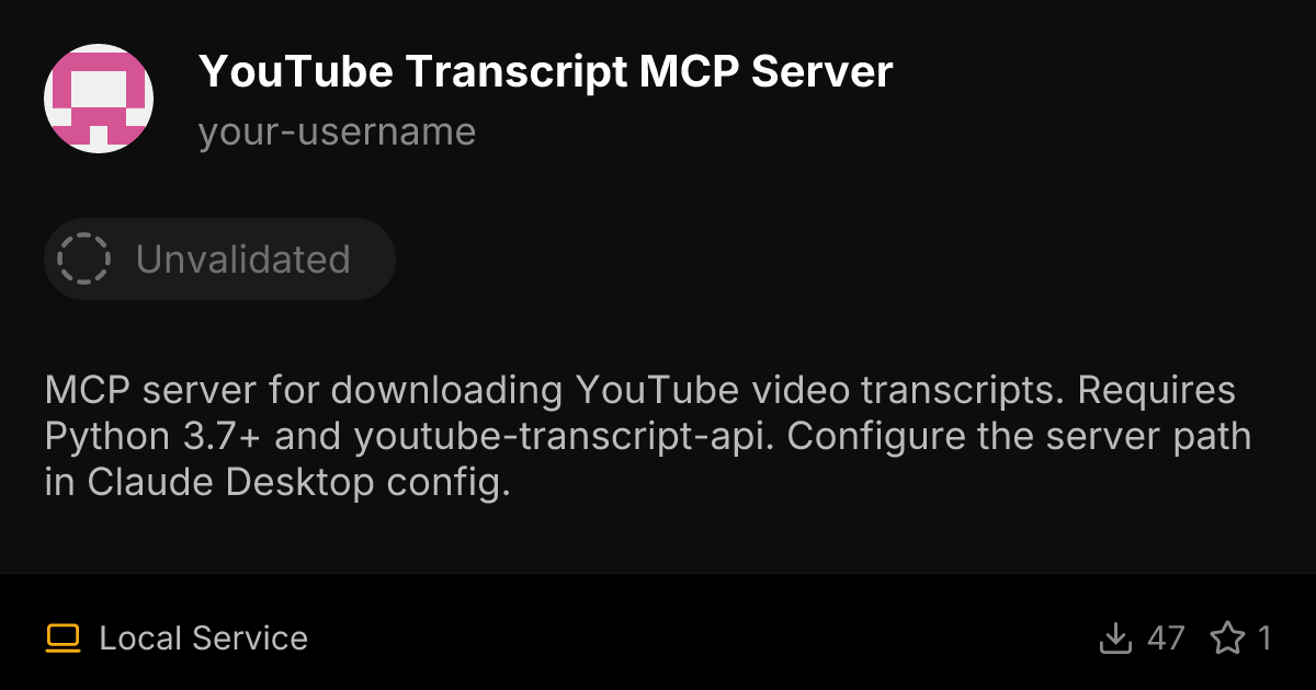 YouTube Transcript MCP Server | MCP ... · LobeHub