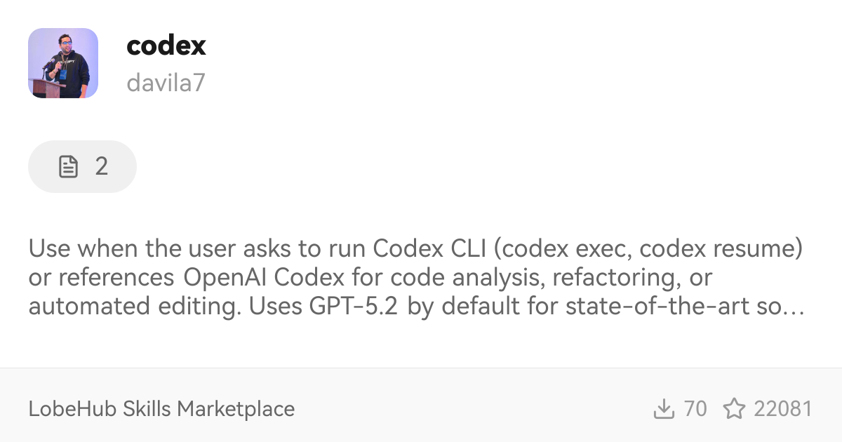 codex | Skills Marketplace · LobeHub